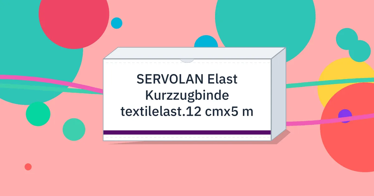 Symbolbild: Packung mit der Aufschrift SERVOLAN Elast Kurzzugbinde textilelast.12 cmx5 m (PZN 16734862) – Verfügbarkeit und Bezug in Apotheken in Frankfurt am Main