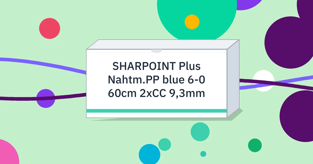 Symbolbild: Packung mit der Aufschrift SHARPOINT Plus Nahtm.PP blue 6-0 60cm 2xCC 9,3mm (PZN 17985514) – Verfügbarkeit und Bezug in Apotheken in Frankfurt am Main