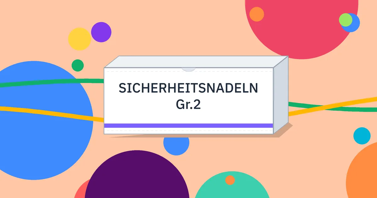Symbolbild: Packung mit der Aufschrift SICHERHEITSNADELN Gr.2 (PZN 01997449) – Verfügbarkeit und Bezug in Apotheken in Frankfurt am Main