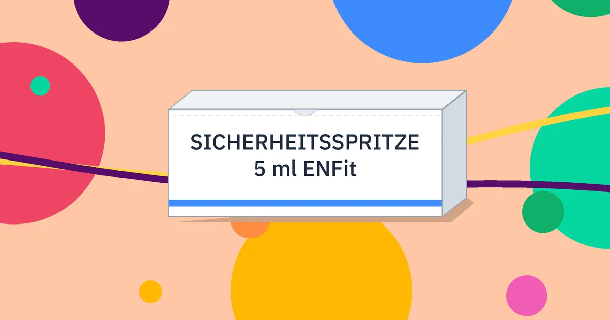 Symbolbild: Packung mit der Aufschrift SICHERHEITSSPRITZE 5 ml ENFit (PZN 19527394) – Verfügbarkeit und Bezug in Apotheken in Frankfurt am Main