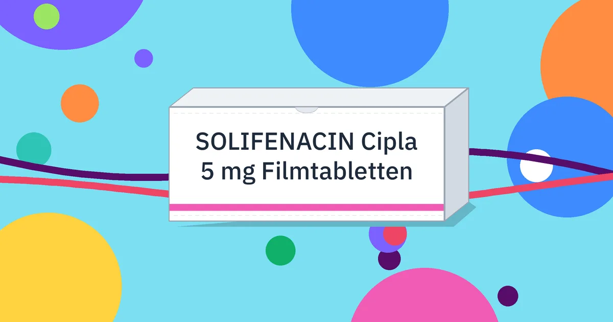 Symbolbild: Packung mit der Aufschrift SOLIFENACIN Cipla 5 mg Filmtabletten (PZN 16138427) – Verfügbarkeit und Bezug in Apotheken in Frankfurt am Main