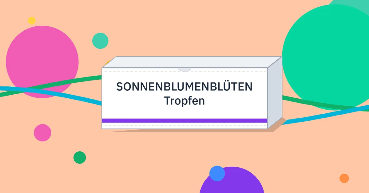 Symbolbild: Packung mit der Aufschrift SONNENBLUMENBLÜTEN Tropfen (PZN 17555877) – Verfügbarkeit und Bezug in Apotheken in Frankfurt am Main