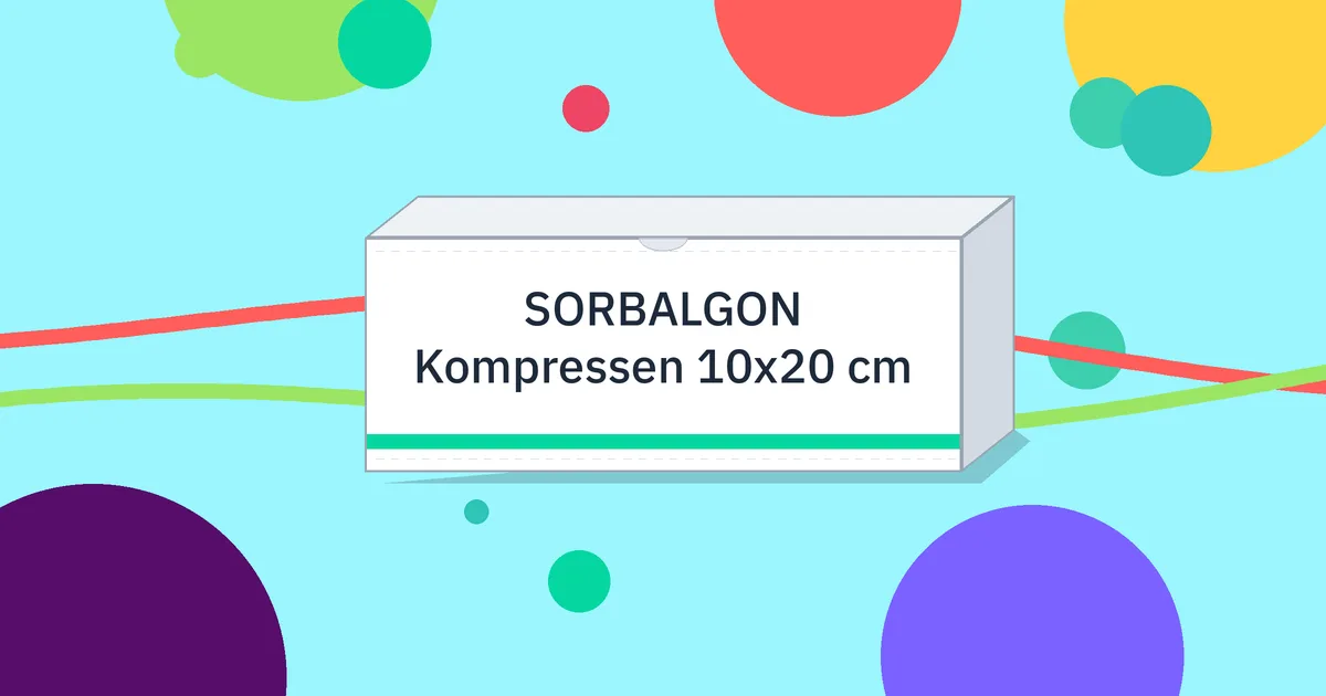 Symbolbild: Packung mit der Aufschrift SORBALGON Kompressen 10x20 cm (PZN 04392712) – Verfügbarkeit und Bezug in Apotheken in Frankfurt am Main