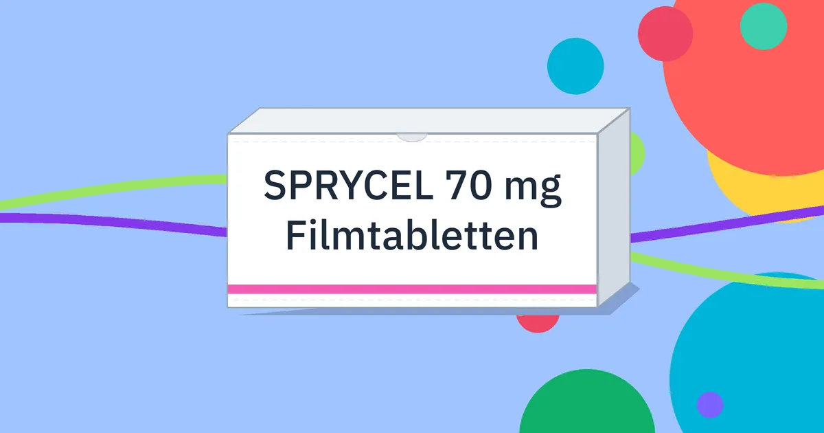 Symbolbild: Packung mit der Aufschrift SPRYCEL 70 mg Filmtabletten (PZN 05121263) – Verfügbarkeit und Bezug in Apotheken in Frankfurt am Main