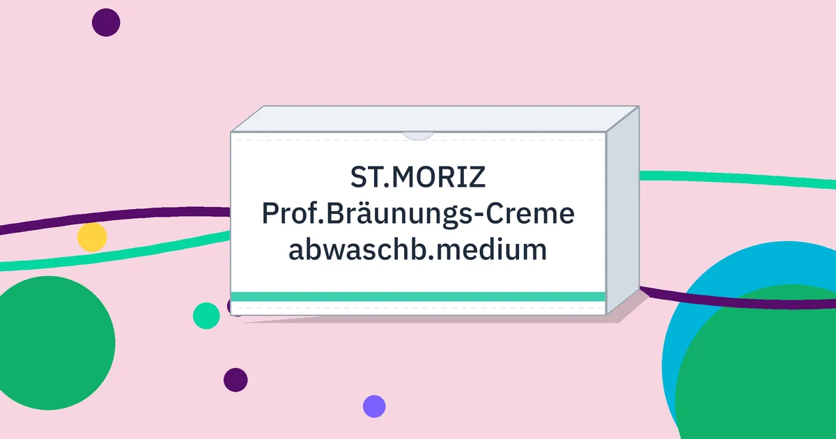Symbolbild: Packung mit der Aufschrift ST.MORIZ Prof.Bräunungs-Creme abwaschb.medium (PZN 12454953) – Verfügbarkeit und Bezug in Apotheken in Frankfurt am Main