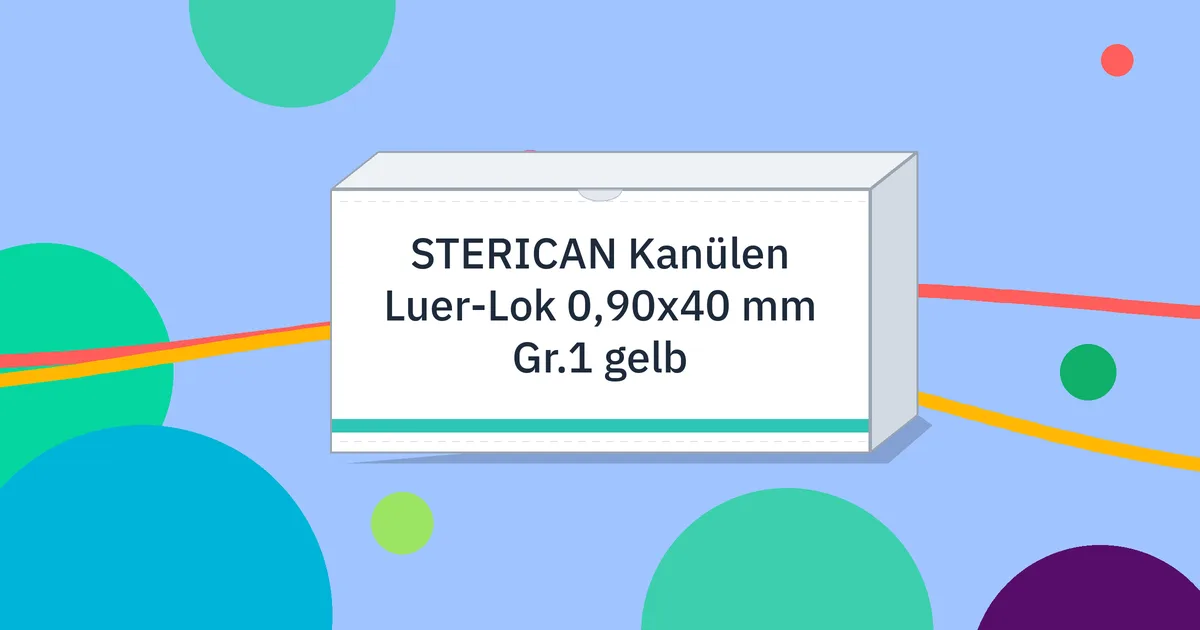 Symbolbild: Packung mit der Aufschrift STERICAN Kanülen Luer-Lok 0,90x40 mm Gr.1 gelb (PZN 19531591) – Verfügbarkeit und Bezug in Apotheken in Frankfurt am Main
