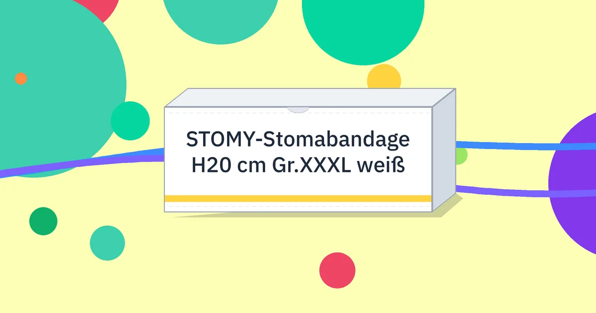 Symbolbild: Packung mit der Aufschrift STOMY-Stomabandage H20 cm Gr.XXXL weiß (PZN 16314893) – Verfügbarkeit und Bezug in Apotheken in Frankfurt am Main