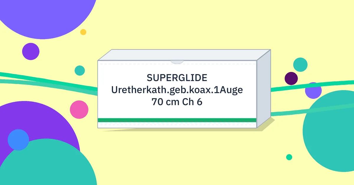 Symbolbild: Packung mit der Aufschrift SUPERGLIDE Uretherkath.geb.koax.1Auge 70 cm Ch 6 (PZN 12424975) – Verfügbarkeit und Bezug in Apotheken in Frankfurt am Main