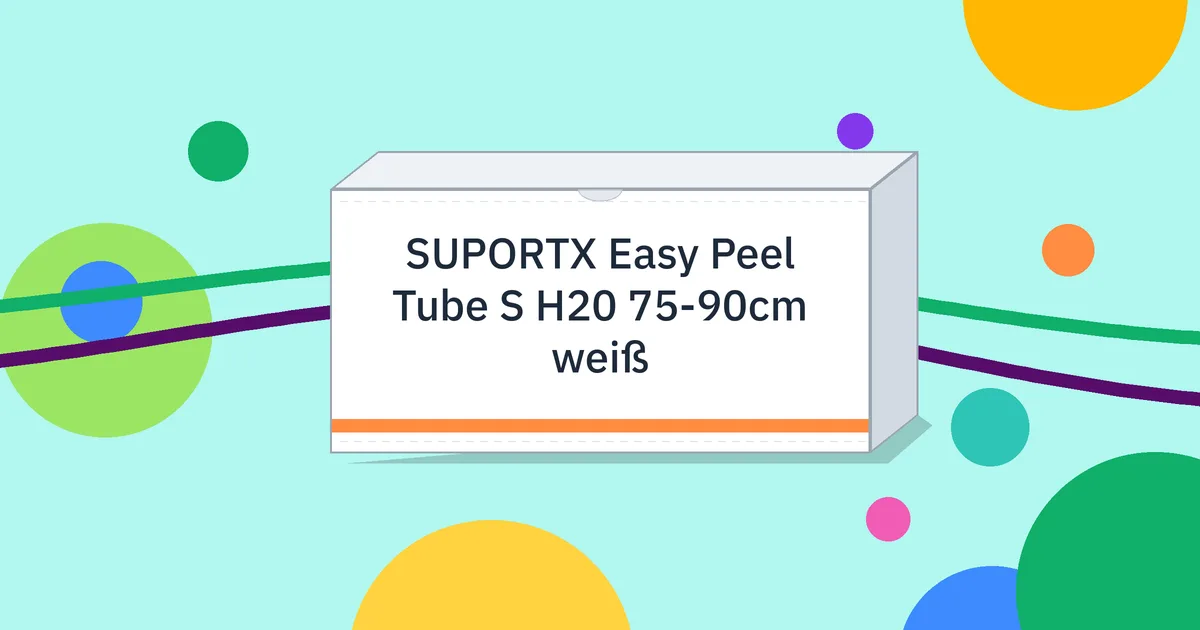 Symbolbild: Packung mit der Aufschrift SUPORTX Easy Peel Tube S H20 75-90cm weiß (PZN 09486731) – Verfügbarkeit und Bezug in Apotheken in Frankfurt am Main