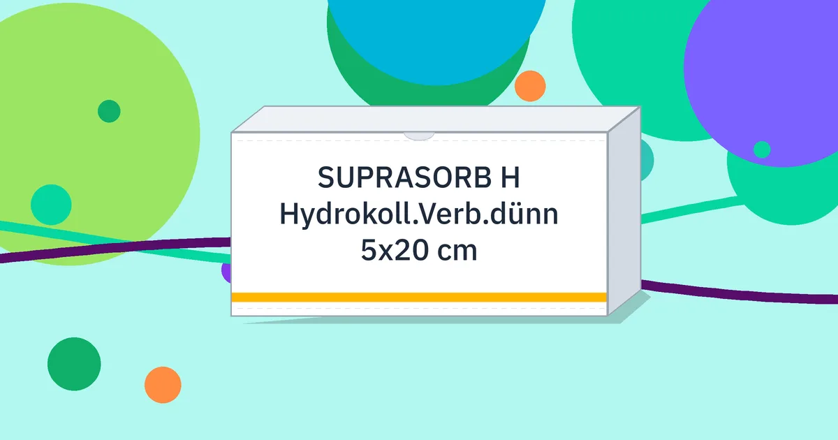 Symbolbild: Packung mit der Aufschrift SUPRASORB H Hydrokoll.Verb.dünn 5x20 cm (PZN 15563341) – Verfügbarkeit und Bezug in Apotheken in Frankfurt am Main