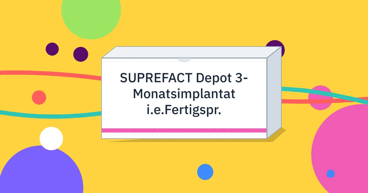Symbolbild: Packung mit der Aufschrift SUPREFACT Depot 3-Monatsimplantat i.e.Fertigspr. (PZN 02566349) – Verfügbarkeit und Bezug in Apotheken in Frankfurt am Main