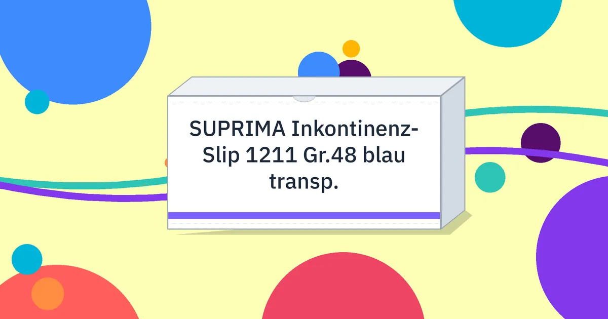 Symbolbild: Packung mit der Aufschrift SUPRIMA Inkontinenz-Slip 1211 Gr.48 blau transp. (PZN 01365962) – Verfügbarkeit und Bezug in Apotheken in Frankfurt am Main