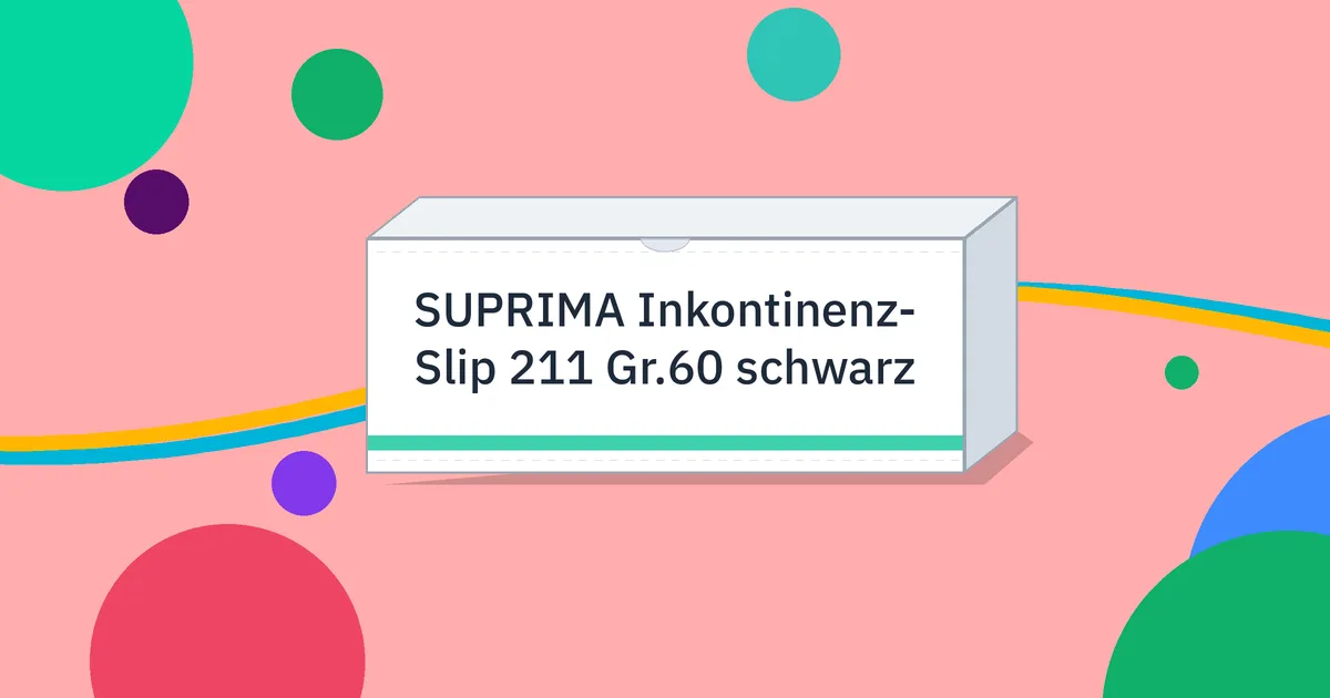Symbolbild: Packung mit der Aufschrift SUPRIMA Inkontinenz-Slip 211 Gr.60 schwarz (PZN 00709218) – Verfügbarkeit und Bezug in Apotheken in Frankfurt am Main
