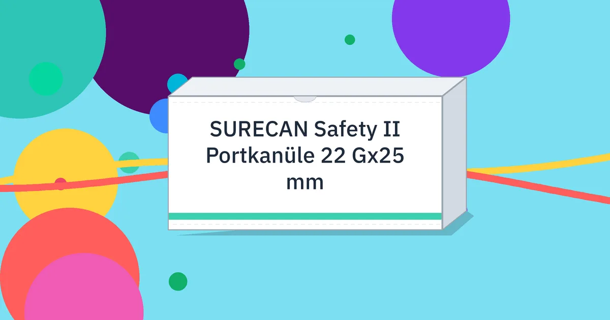 Symbolbild: Packung mit der Aufschrift SURECAN Safety II Portkanüle 22 Gx25 mm (PZN 14286997) – Verfügbarkeit und Bezug in Apotheken in Frankfurt am Main