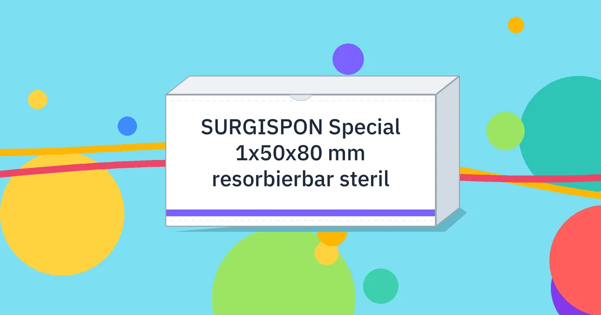 Symbolbild: Packung mit der Aufschrift SURGISPON Special 1x50x80 mm resorbierbar steril (PZN 18741197) – Verfügbarkeit und Bezug in Apotheken in Frankfurt am Main