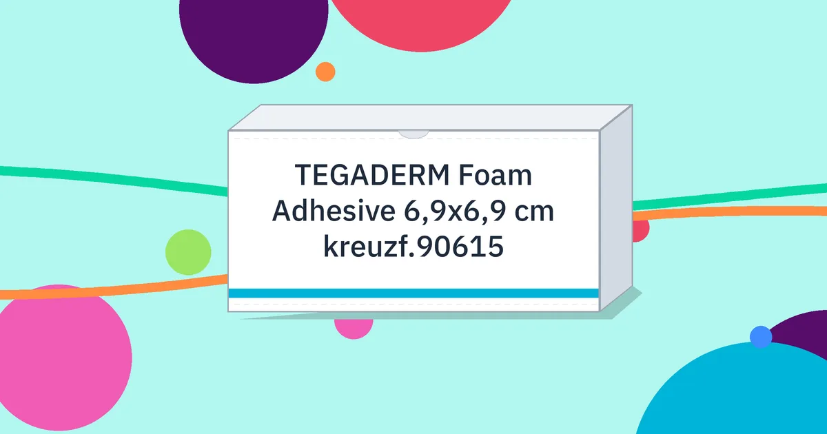 Symbolbild: Packung mit der Aufschrift TEGADERM Foam Adhesive 6,9x6,9 cm kreuzf.90615 (PZN 18455221) – Verfügbarkeit und Bezug in Apotheken in Frankfurt am Main