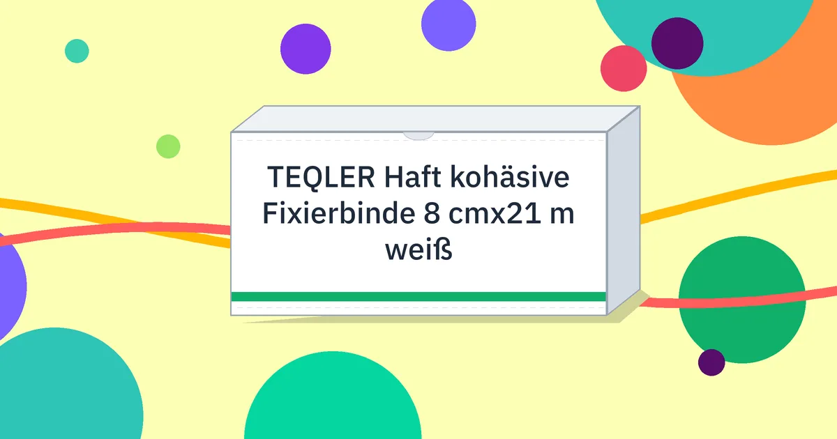 Symbolbild: Packung mit der Aufschrift TEQLER Haft kohäsive Fixierbinde 8 cmx21 m weiß (PZN 19829617) – Verfügbarkeit und Bezug in Apotheken in Frankfurt am Main