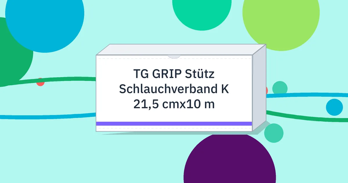 Symbolbild: Packung mit der Aufschrift TG GRIP Stütz Schlauchverband K 21,5 cmx10 m (PZN 01309455) – Verfügbarkeit und Bezug in Apotheken in Frankfurt am Main