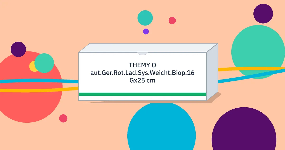 Symbolbild: Packung mit der Aufschrift THEMY Q aut.Ger.Rot.Lad.Sys.Weicht.Biop.16 Gx25 cm (PZN 19737915) – Verfügbarkeit und Bezug in Apotheken in Frankfurt am Main