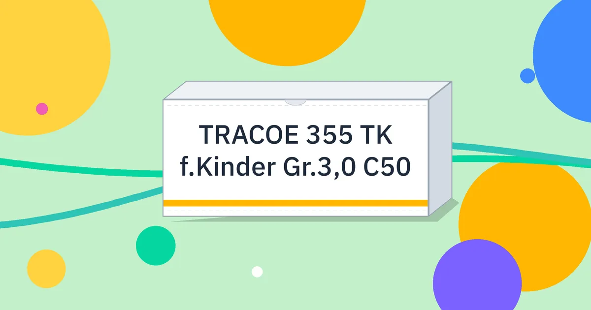 Symbolbild: Packung mit der Aufschrift TRACOE 355 TK f.Kinder Gr.3,0 C50 (PZN 11643907) – Verfügbarkeit und Bezug in Apotheken in Frankfurt am Main