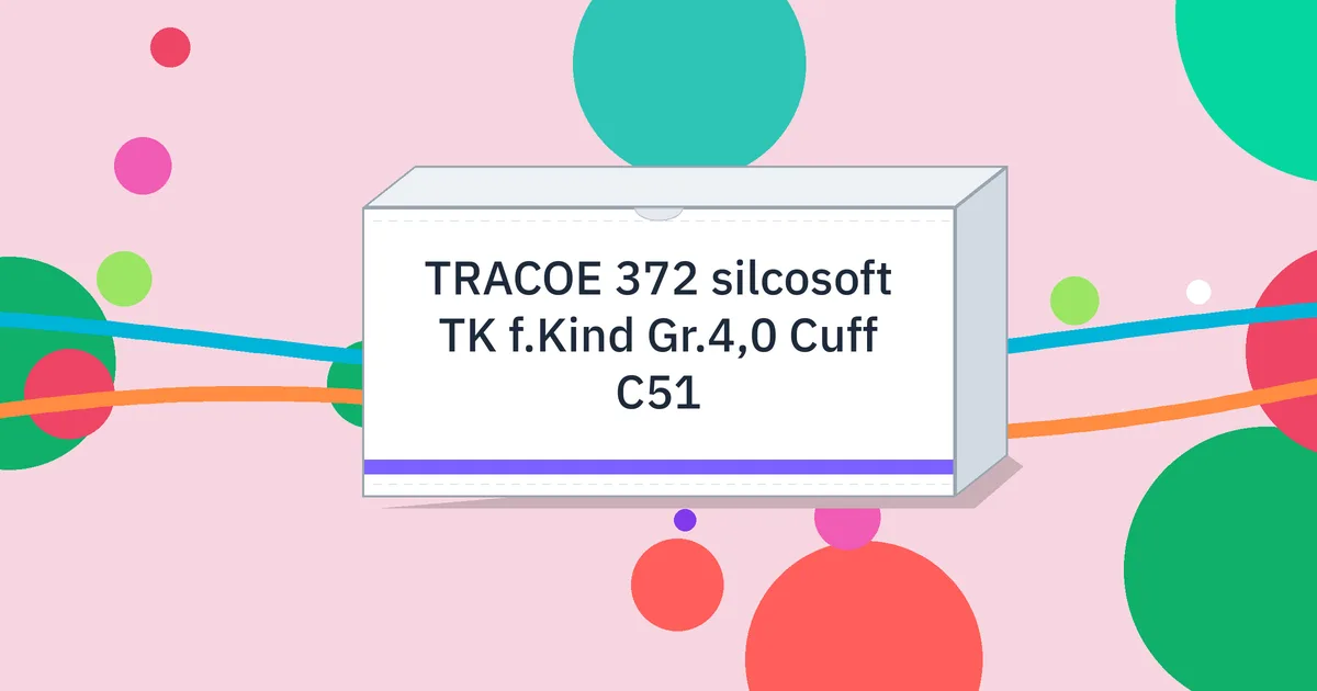 Symbolbild: Packung mit der Aufschrift TRACOE 372 silcosoft TK f.Kind Gr.4,0 Cuff C51 (PZN 14316356) – Verfügbarkeit und Bezug in Apotheken in Frankfurt am Main