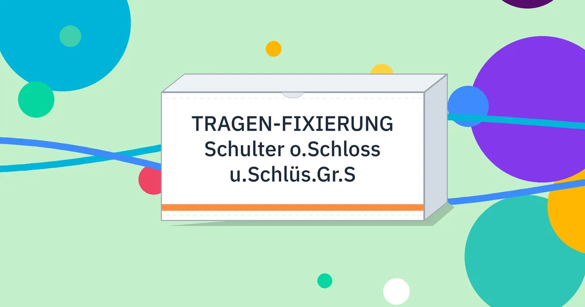 Symbolbild: Packung mit der Aufschrift TRAGEN-FIXIERUNG Schulter o.Schloss u.Schlüs.Gr.S (PZN 14298859) – Verfügbarkeit und Bezug in Apotheken in Frankfurt am Main