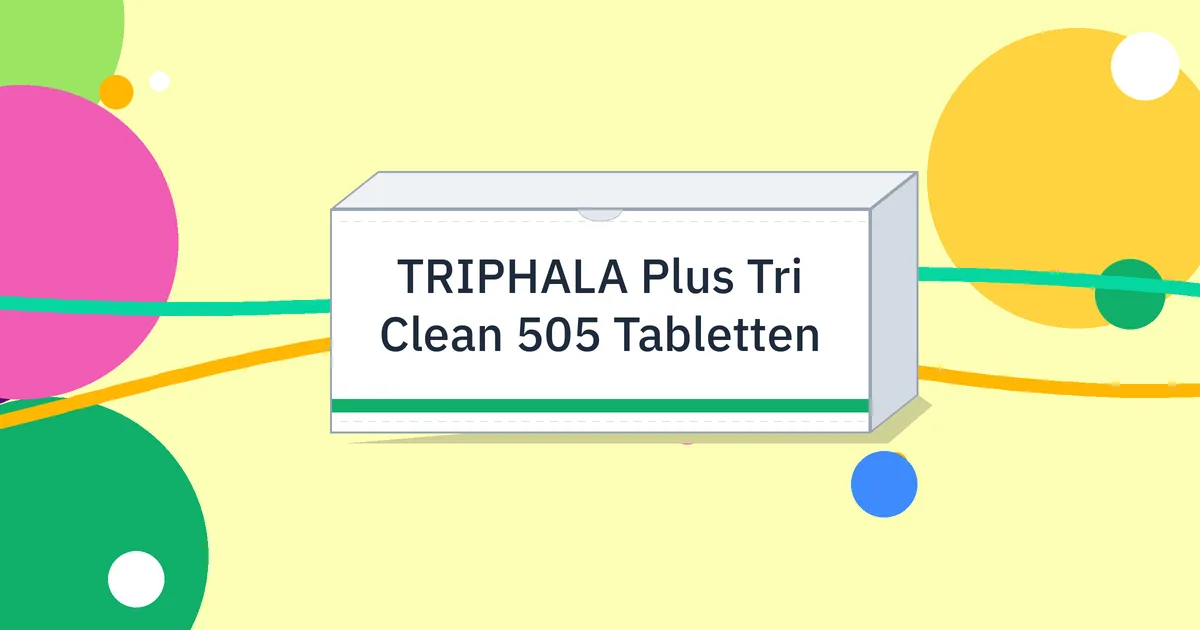 Symbolbild: Packung mit der Aufschrift TRIPHALA Plus Tri Clean 505 Tabletten (PZN 09272384) – Verfügbarkeit und Bezug in Apotheken in Frankfurt am Main