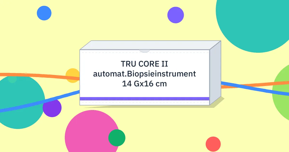Symbolbild: Packung mit der Aufschrift TRU CORE II automat.Biopsieinstrument 14 Gx16 cm (PZN 06770578) – Verfügbarkeit und Bezug in Apotheken in Frankfurt am Main