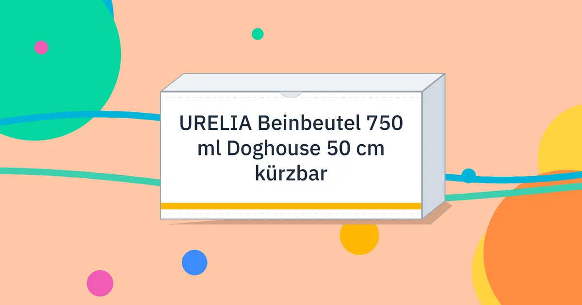 Symbolbild: Packung mit der Aufschrift URELIA Beinbeutel 750 ml Doghouse 50 cm kürzbar (PZN 18438783) – Verfügbarkeit und Bezug in Apotheken in Frankfurt am Main