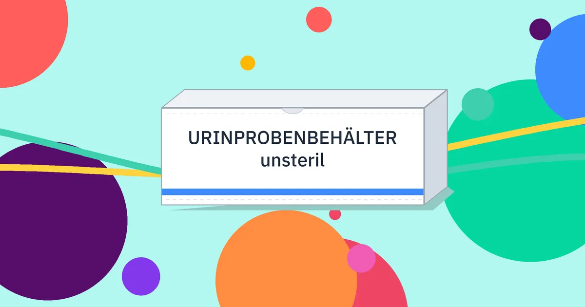 Symbolbild: Packung mit der Aufschrift URINPROBENBEHÄLTER unsteril (PZN 12582102) – Verfügbarkeit und Bezug in Apotheken in Frankfurt am Main