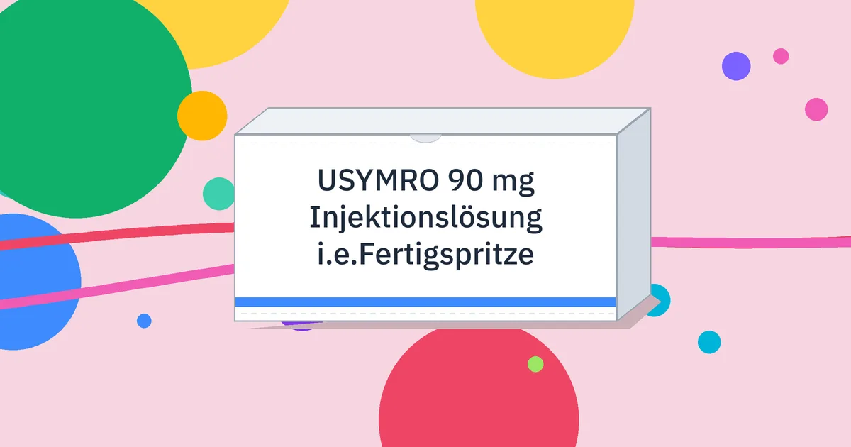 Symbolbild: Packung mit der Aufschrift USYMRO 90 mg Injektionslösung i.e.Fertigspritze (PZN 20041981) – Verfügbarkeit und Bezug in Apotheken in Frankfurt am Main