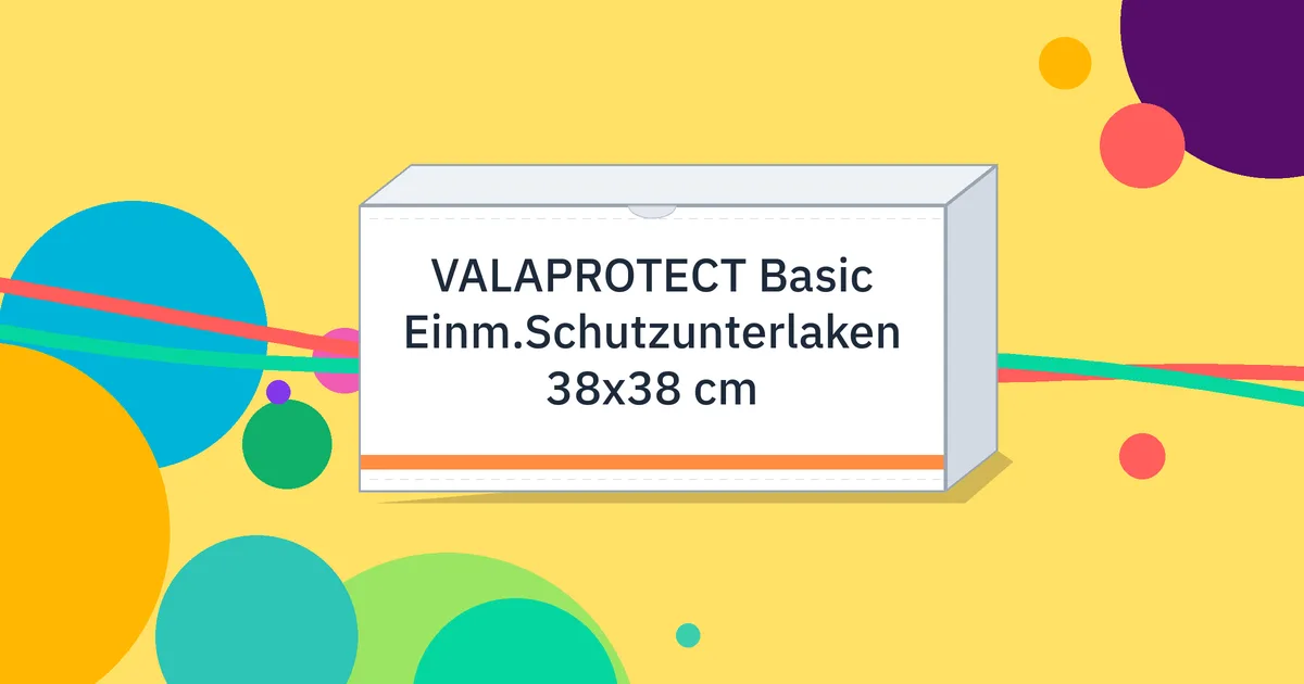 Symbolbild: Packung mit der Aufschrift VALAPROTECT Basic Einm.Schutzunterlaken 38x38 cm (PZN 13746178) – Verfügbarkeit und Bezug in Apotheken in Frankfurt am Main