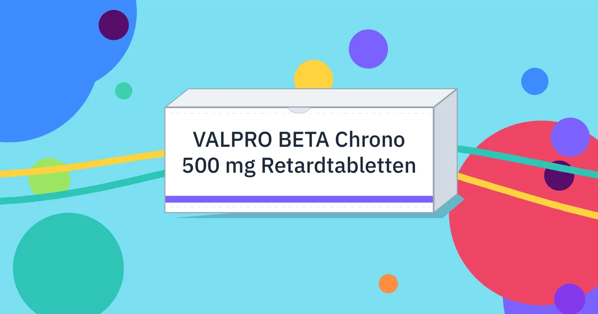 Symbolbild: Packung mit der Aufschrift VALPRO BETA Chrono 500 mg Retardtabletten (PZN 01907156) – Verfügbarkeit und Bezug in Apotheken in Frankfurt am Main