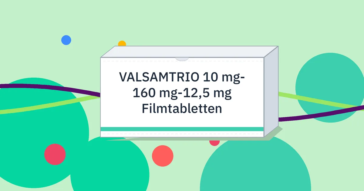 Symbolbild: Packung mit der Aufschrift VALSAMTRIO 10 mg-160 mg-12,5 mg Filmtabletten (PZN 19442249) – Verfügbarkeit und Bezug in Apotheken in Frankfurt am Main