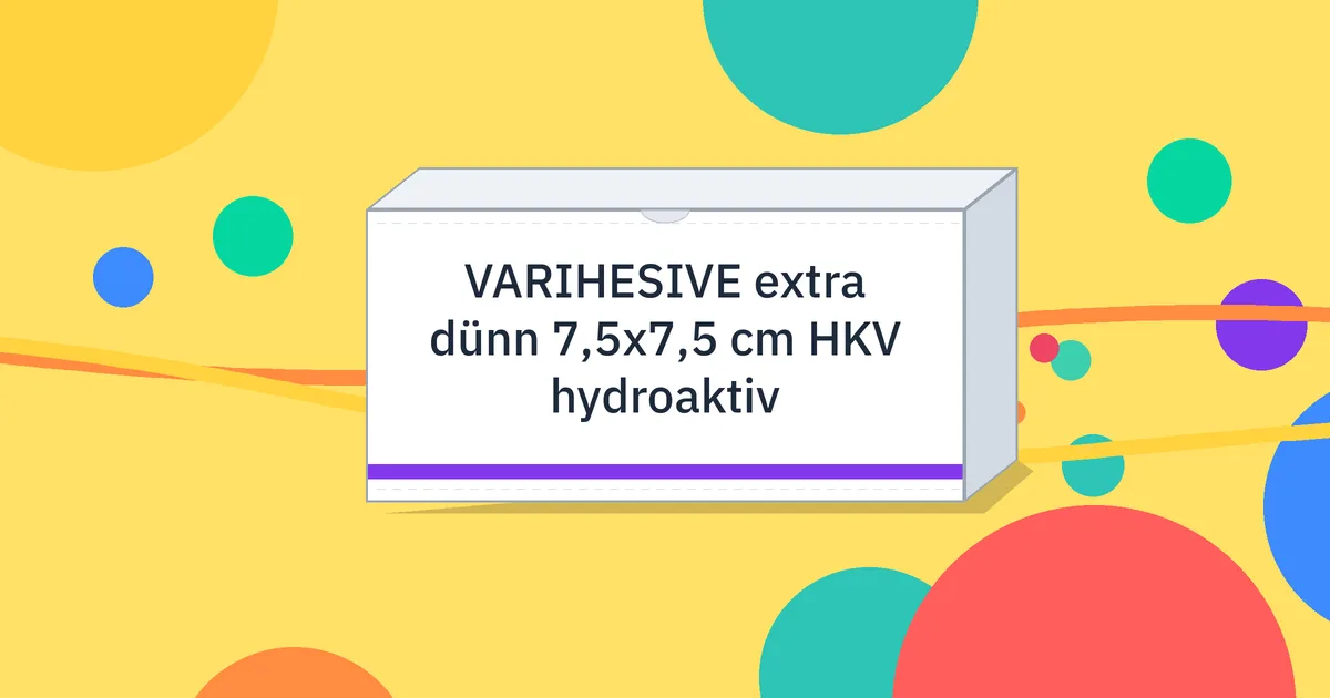 Symbolbild: Packung mit der Aufschrift VARIHESIVE extra dünn 7,5x7,5 cm HKV hydroaktiv (PZN 10835728) – Verfügbarkeit und Bezug in Apotheken in Frankfurt am Main