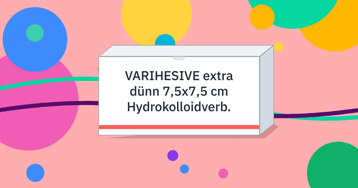 Symbolbild: Packung mit der Aufschrift VARIHESIVE extra dünn 7,5x7,5 cm Hydrokolloidverb. (PZN 20055049) – Verfügbarkeit und Bezug in Apotheken in Frankfurt am Main
