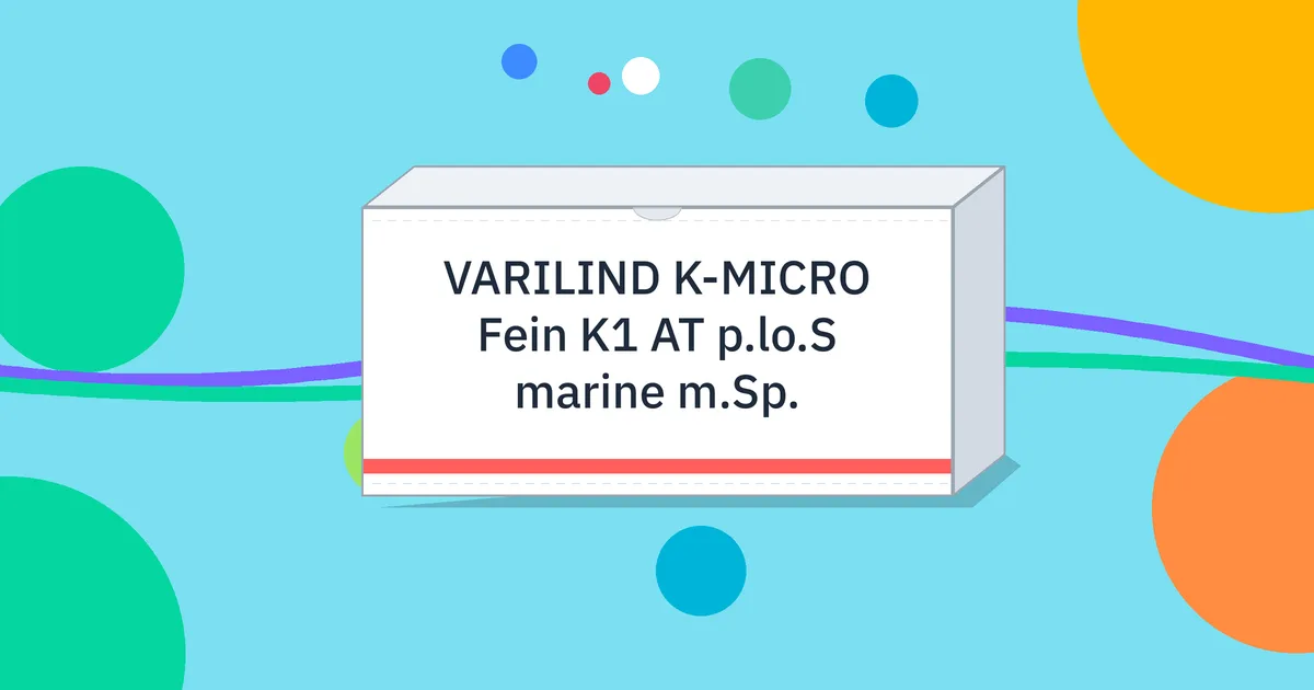 Symbolbild: Packung mit der Aufschrift VARILIND K-MICRO Fein K1 AT p.lo.S marine m.Sp. (PZN 20552078) – Verfügbarkeit und Bezug in Apotheken in Frankfurt am Main