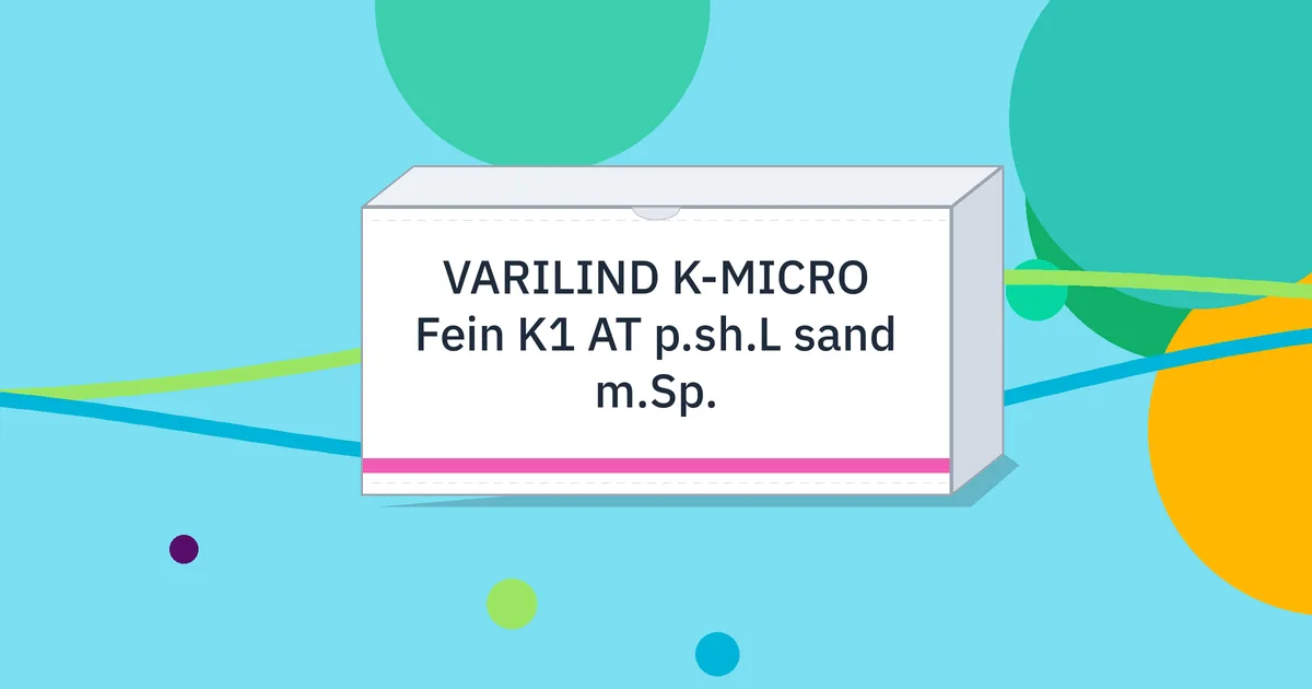 Symbolbild: Packung mit der Aufschrift VARILIND K-MICRO Fein K1 AT p.sh.L sand m.Sp. (PZN 20551653) – Verfügbarkeit und Bezug in Apotheken in Frankfurt am Main