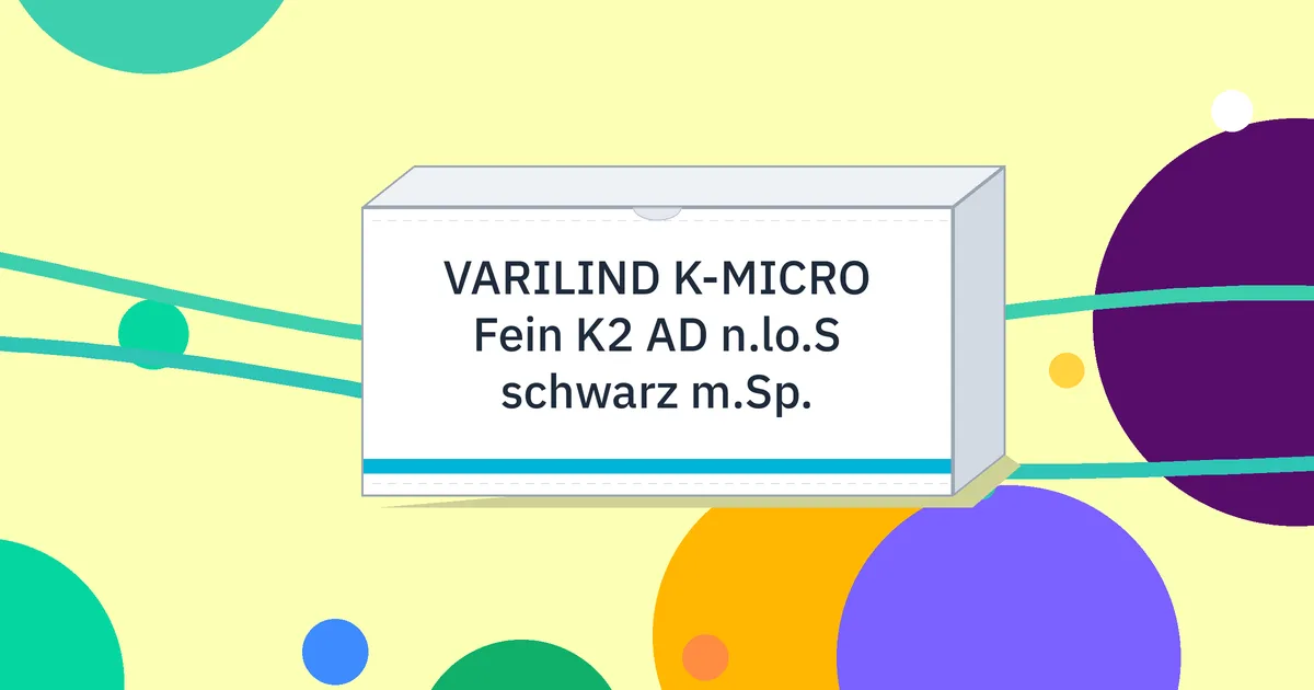 Symbolbild: Packung mit der Aufschrift VARILIND K-MICRO Fein K2 AD n.lo.S schwarz m.Sp. (PZN 20558974) – Verfügbarkeit und Bezug in Apotheken in Frankfurt am Main