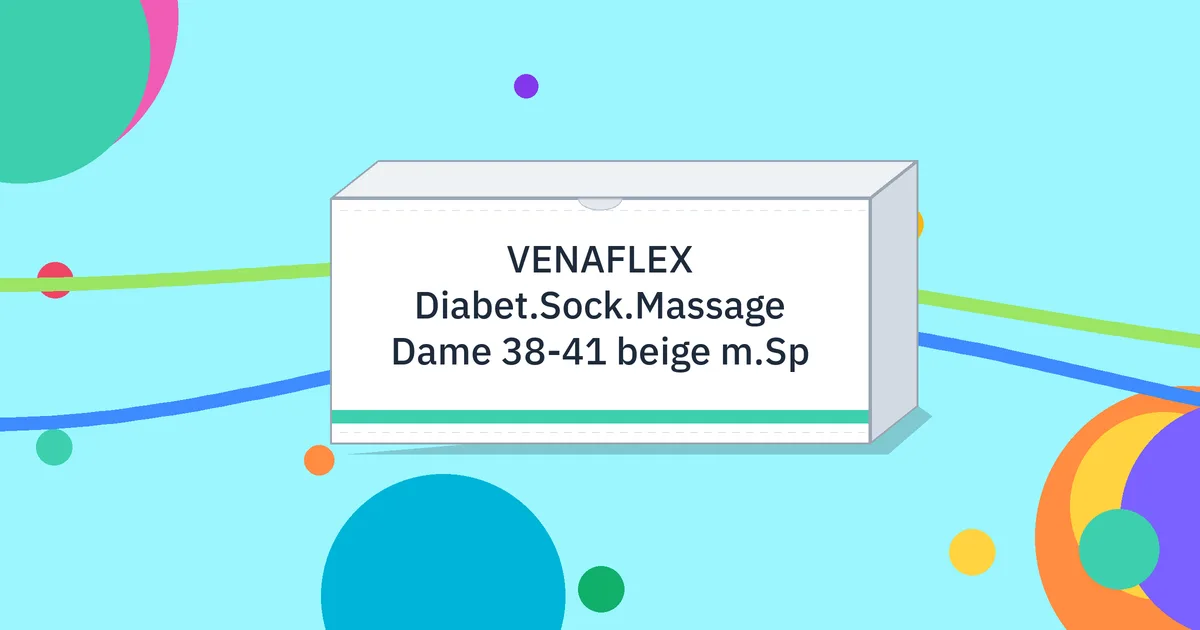Symbolbild: Packung mit der Aufschrift VENAFLEX Diabet.Sock.Massage Dame 38-41 beige m.Sp (PZN 18309442) – Verfügbarkeit und Bezug in Apotheken in Frankfurt am Main
