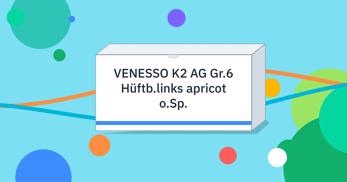 Symbolbild: Packung mit der Aufschrift VENESSO K2 AG Gr.6 Hüftb.links apricot o.Sp. (PZN 03270013) – Verfügbarkeit und Bezug in Apotheken in Frankfurt am Main