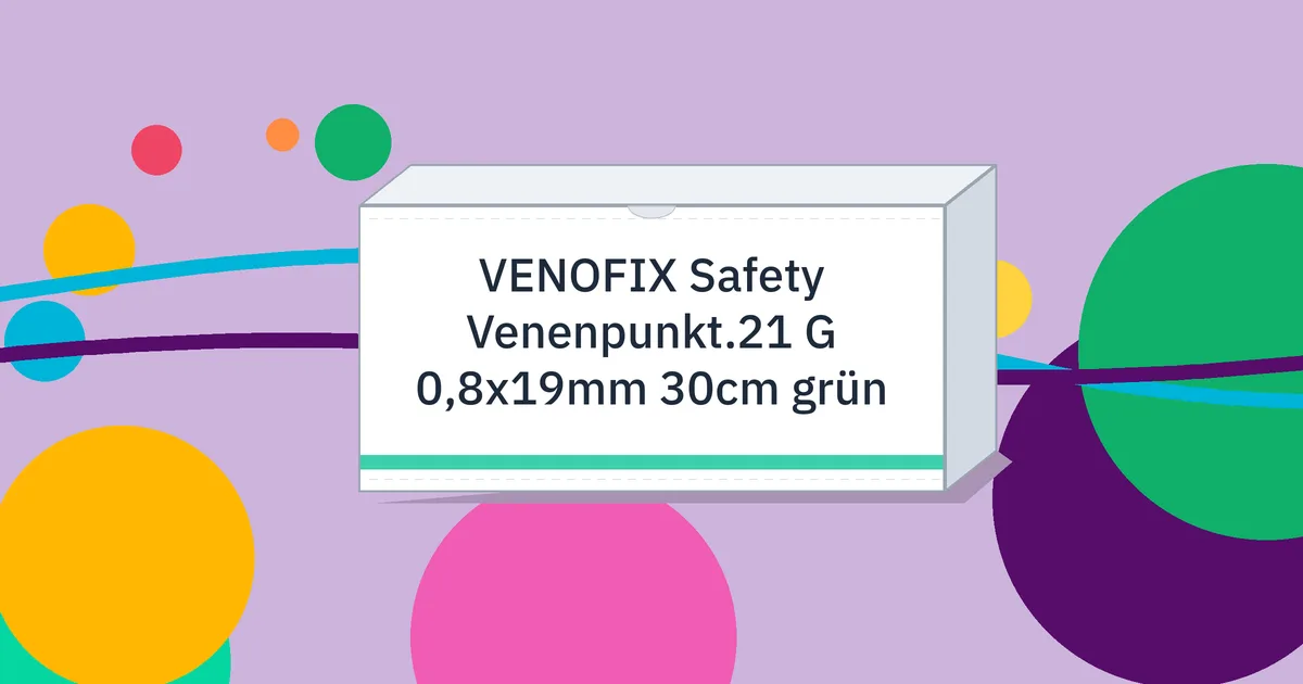 Symbolbild: Packung mit der Aufschrift VENOFIX Safety Venenpunkt.21 G 0,8x19mm 30cm grün (PZN 19707162) – Verfügbarkeit und Bezug in Apotheken in Frankfurt am Main