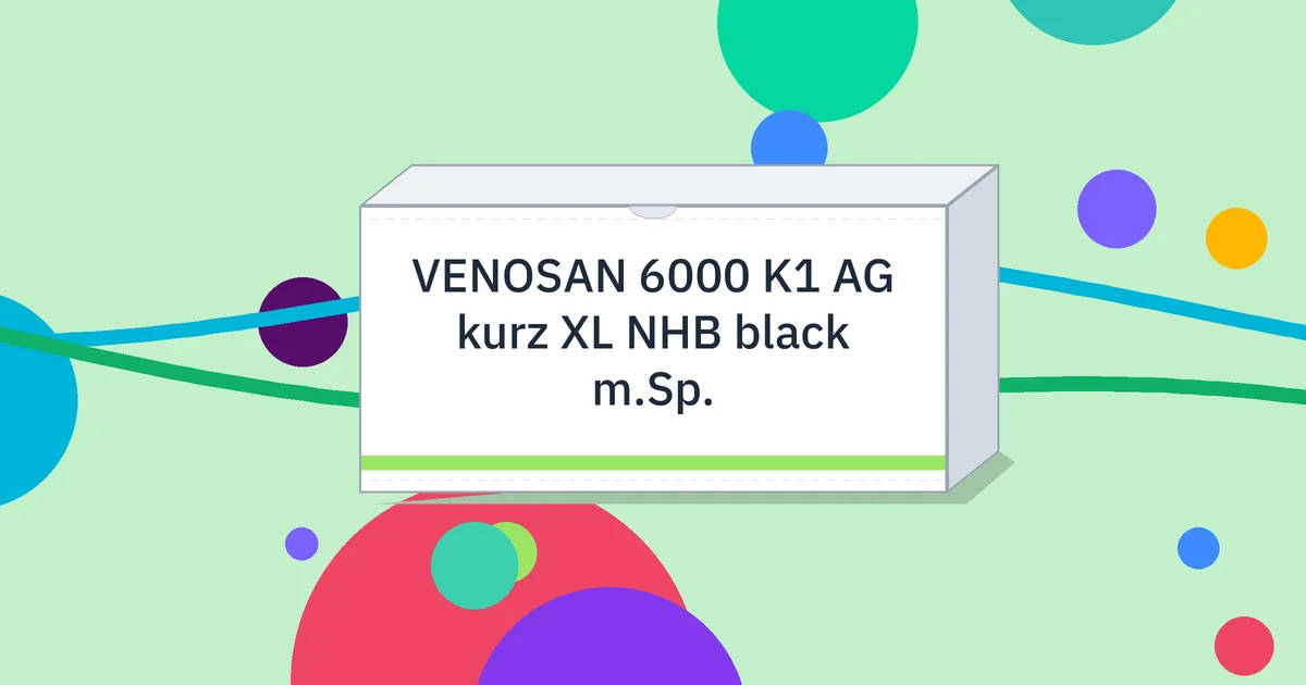 Symbolbild: Packung mit der Aufschrift VENOSAN 6000 K1 AG kurz XL NHB black m.Sp. (PZN 17171898) – Verfügbarkeit und Bezug in Apotheken in Frankfurt am Main