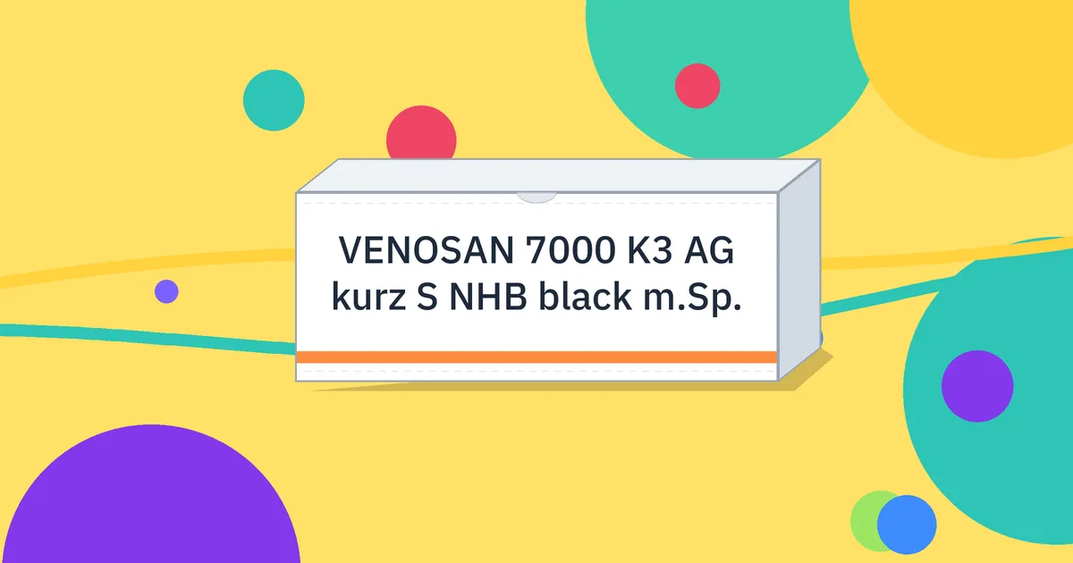 Symbolbild: Packung mit der Aufschrift VENOSAN 7000 K3 AG kurz S NHB black m.Sp. (PZN 14436623) – Verfügbarkeit und Bezug in Apotheken in Frankfurt am Main
