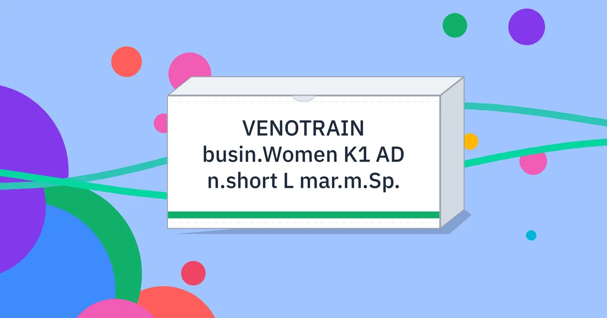 Symbolbild: Packung mit der Aufschrift VENOTRAIN busin.Women K1 AD n.short L mar.m.Sp. (PZN 10195039) – Verfügbarkeit und Bezug in Apotheken in Frankfurt am Main