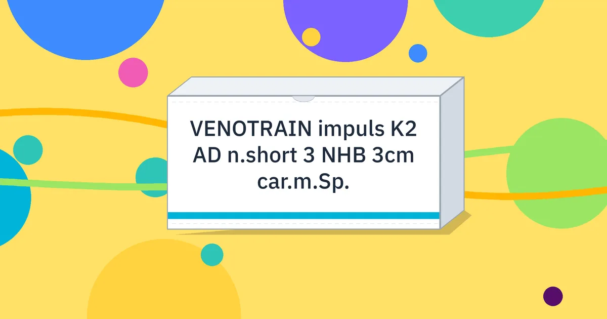 Symbolbild: Packung mit der Aufschrift VENOTRAIN impuls K2 AD n.short 3 NHB 3cm car.m.Sp. (PZN 00639222) – Verfügbarkeit und Bezug in Apotheken in Frankfurt am Main
