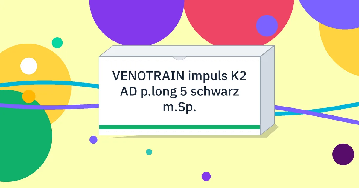 Symbolbild: Packung mit der Aufschrift VENOTRAIN impuls K2 AD p.long 5 schwarz m.Sp. (PZN 00626521) – Verfügbarkeit und Bezug in Apotheken in Frankfurt am Main
