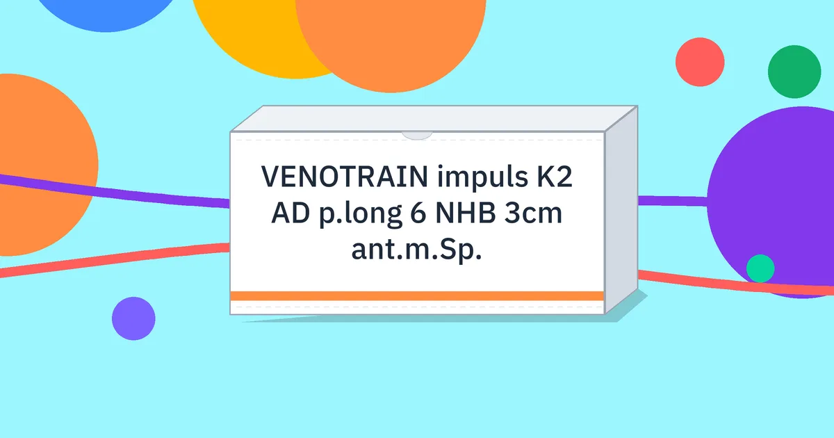 Symbolbild: Packung mit der Aufschrift VENOTRAIN impuls K2 AD p.long 6 NHB 3cm ant.m.Sp. (PZN 15224283) – Verfügbarkeit und Bezug in Apotheken in Frankfurt am Main