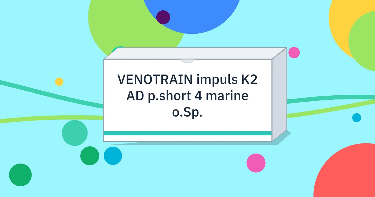 Symbolbild: Packung mit der Aufschrift VENOTRAIN impuls K2 AD p.short 4 marine o.Sp. (PZN 15221511) – Verfügbarkeit und Bezug in Apotheken in Frankfurt am Main