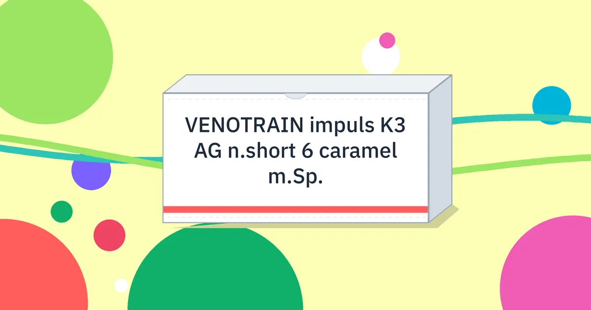 Symbolbild: Packung mit der Aufschrift VENOTRAIN impuls K3 AG n.short 6 caramel m.Sp. (PZN 00496515) – Verfügbarkeit und Bezug in Apotheken in Frankfurt am Main